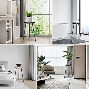 KINNARY Tall Plant Stand, Mid Century Wood Indoor Plant Stand Black Plant Table for Flower Pots, Metal Plant Holder, Modern Home Decor Small Round Side End Table (11.8"x20")