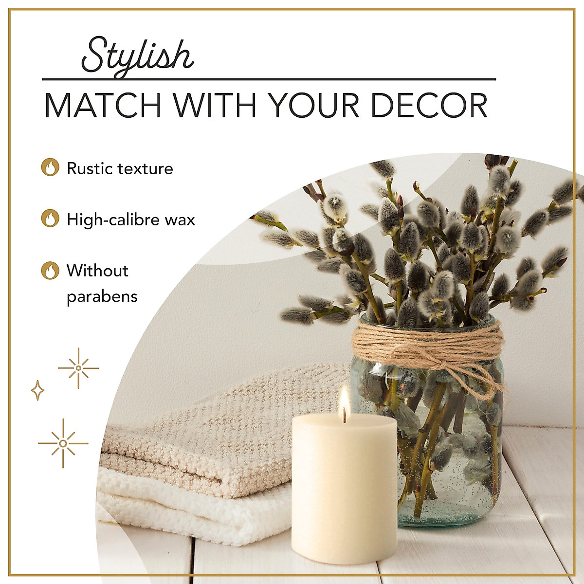 Melt Candle Pillar Candles, 3 Pack - Unscented Candles for Home, Church, Weddings, & More - 3" x 4", Ivory