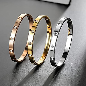 RIMRIVA Gold Bracelets for Women Love Bangle Friendship Bracelets with Stones Oval Jewelry Graduation Birthday Gifts for Mom Daughter Friend Sister Teen Girls Christmas Valentines Mothers Day Present