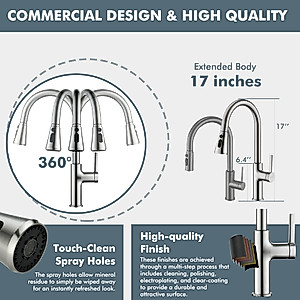 Lavatrum Brushed Nickel Kitchen Faucet with 3-Function Sprayer Pull Down Sprayer Extended Body Single Handle High Arc Kitchen Sink Faucet 17 Inch