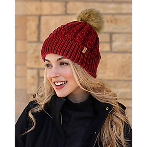 FURTALK Winter Beanie Hat for Women Warm Thick Cotton Lining Knit Bobble Skull Cap Fur Pom Pom Hats for Women