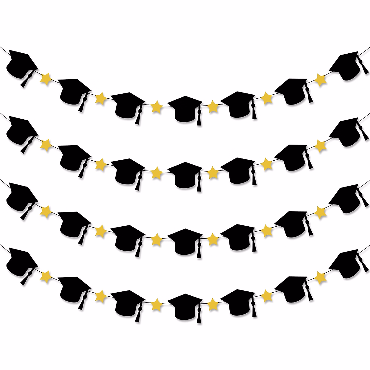 Felt, Black Graduation Cap Garland - 4 String, No DIY | Graduation Garland, Black and Gold Graduation Decorations | Graduation Banner for Graduation Party Decorations 2023 | Graduation Cap Decorations