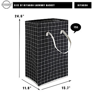 HIYAGON 75L Freestanding Laundry Basket,Large Collapsible Tall Clothes Laundry Hamper with Handles,Waterproof Toy Storage Bin for Home,Office,Closet(2 Pack Black and white check)