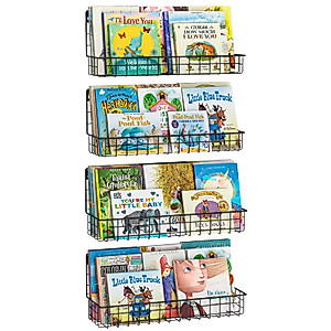 Wall Mounted Metal Kids Bookshelf, Floating Book Shelves for Kids Nursery Toddler Classroom, Hanging Book Shelf Organizer for Room Decor, Black, Set of 4