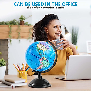 KISEER 8 Inch World Globe with Stand Rotating Earth Spinning Globe for Kids Geography Classroom Education or Decorations (Blue)