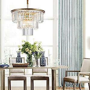 brfaixla 12 Lights Gold Modern Crystal Chandelier 23.64" Crystal Pendant Chandeliers Light Fixture 3-Tier Crystal Hanging Lighting for Living Dinning Room Bedroom Foyer
