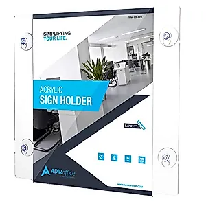 Adir Acrylic Window Sign Holder with Suction Cups 2 Pack (8.5-x-11-inch)