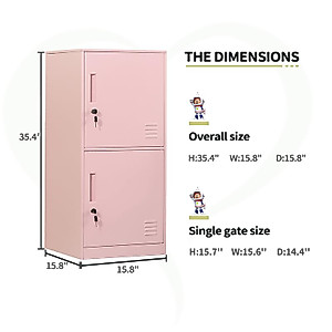 DAYTOYS 2 Door Metal Vertical Storage Locker for Kids Bedroom, Children Room, School, Office, Home,Stackable Steel Storage Cabinet for Toys, Sports Equipment,Anti-Falling Device. (2D, Pink)
