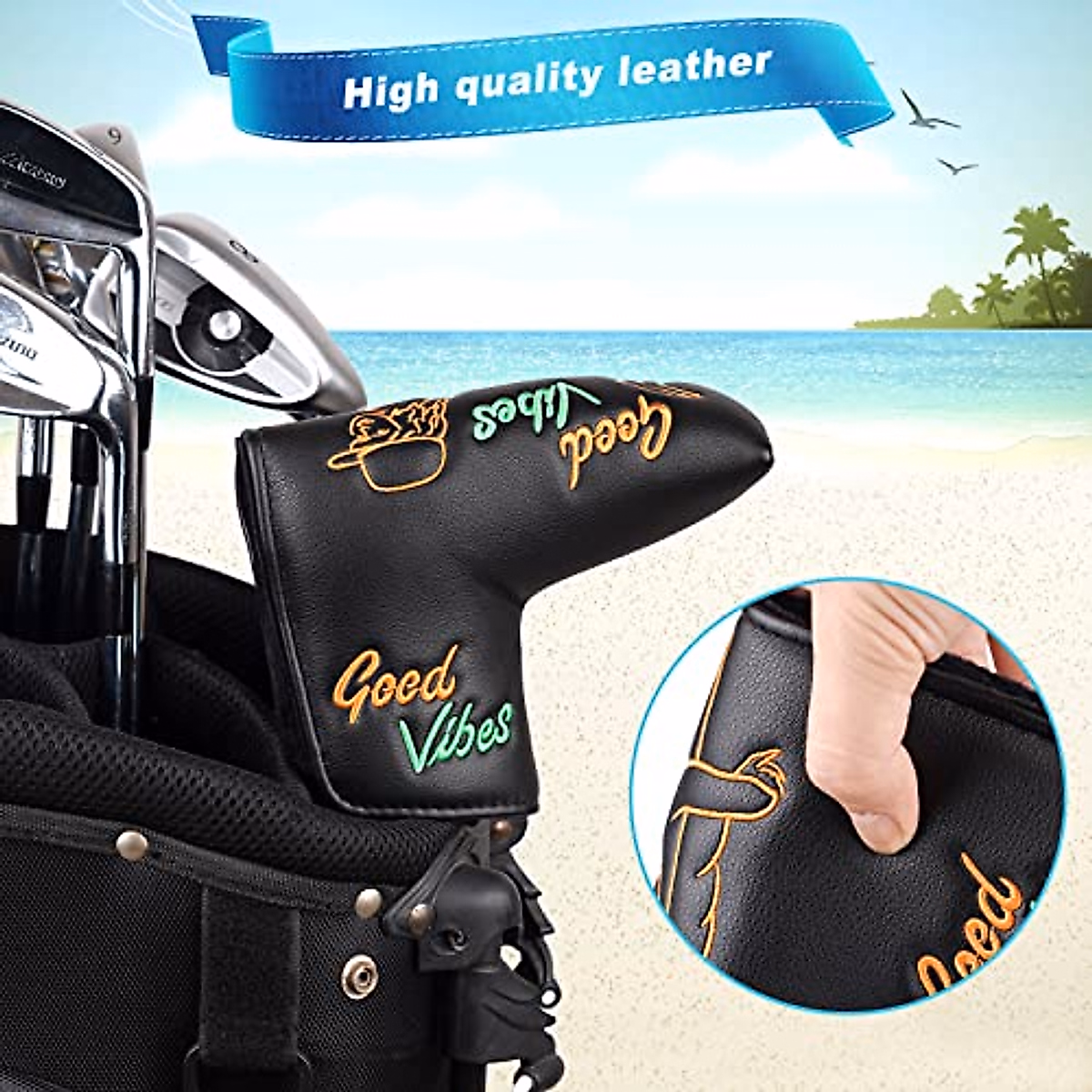 Craftsman Golf Beauty Hold The Club Black Blade Putter Headcover Magnetic Closure Good Vibes