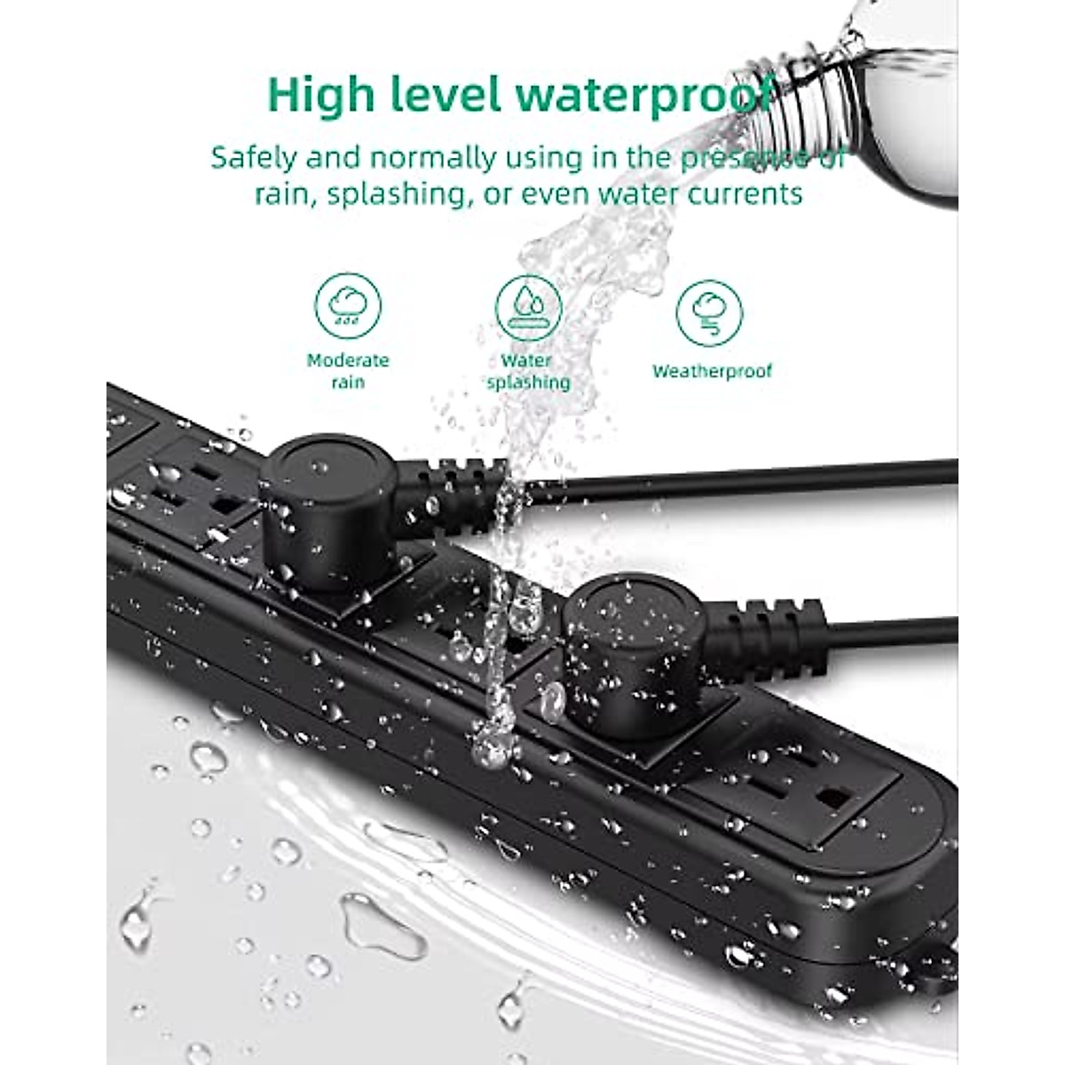 Outdoor Power Strip Weatherproof, Waterproof Surge Protector 6 Outlets, 6 FT Extension Cord, 1875W Overload Protection, Shockproof Outlet, Wall Mountable for Home, Kitchen, Bathroom, Garden, Patio
