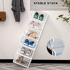 Hrrsaki Large 12 Pack Shoe Storage Organizer Boxes, Shoe Boxes Clear Plastic Stackable, Shoe Organizer for Closet, Plastic Shoe Boxes with Lids, Shoe Containers for Entryway, Bedroom, White