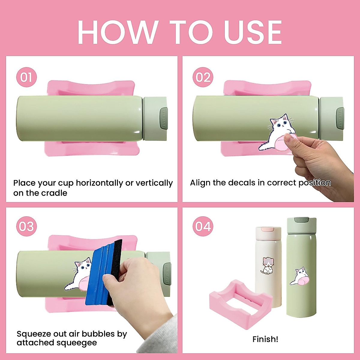 HealthSTEC Crafting Cup Cradle with Silicone Material and Felt Edge Squeegee Ideal for Applying Vinyl Decals on Tumblers Anti-Skid Design(Pink)