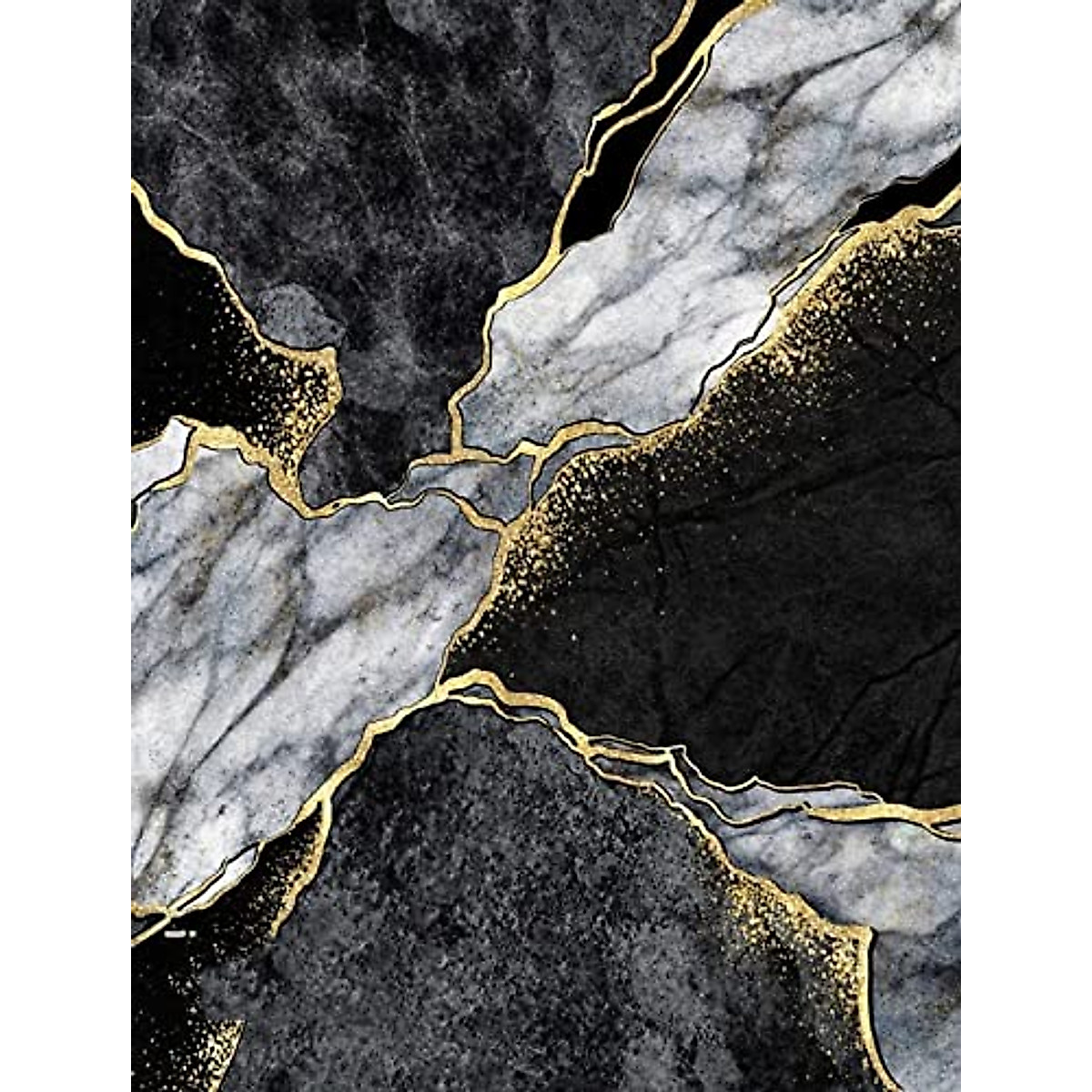 Black Grey Gold Marble Pattern Area Rug, Vintage Modern Bedroom Carpet, Upholstery Rug Non-Slip Machine Washable Non-Shedding for Living Room Bedroom - 5ft x 7ft