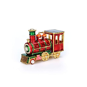 Furuida Mini Steam Train Jewelry Trinket Box Hinged Enameled Crystal Ornaments Gift for Home Decor