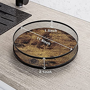 Lazy Susan Turntable Organizer for Cabinet Pantry Kitchen Countertop Table, 12" Wood Lazy Susan Spice Rack, Rustic Brown, Black
