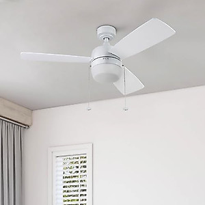 Honeywell Ceiling Fans Barcadero Modern 44 Inch Ceiling Fan with Light, Pull Chain LED Indoor Fan with 3 Blades, White Maple and White Blade Finish Options, Bright White (51475-01)