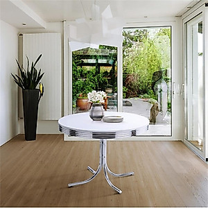 BOWERY HILL 42" Round Vintage Retro Dining Table in White and Chrome