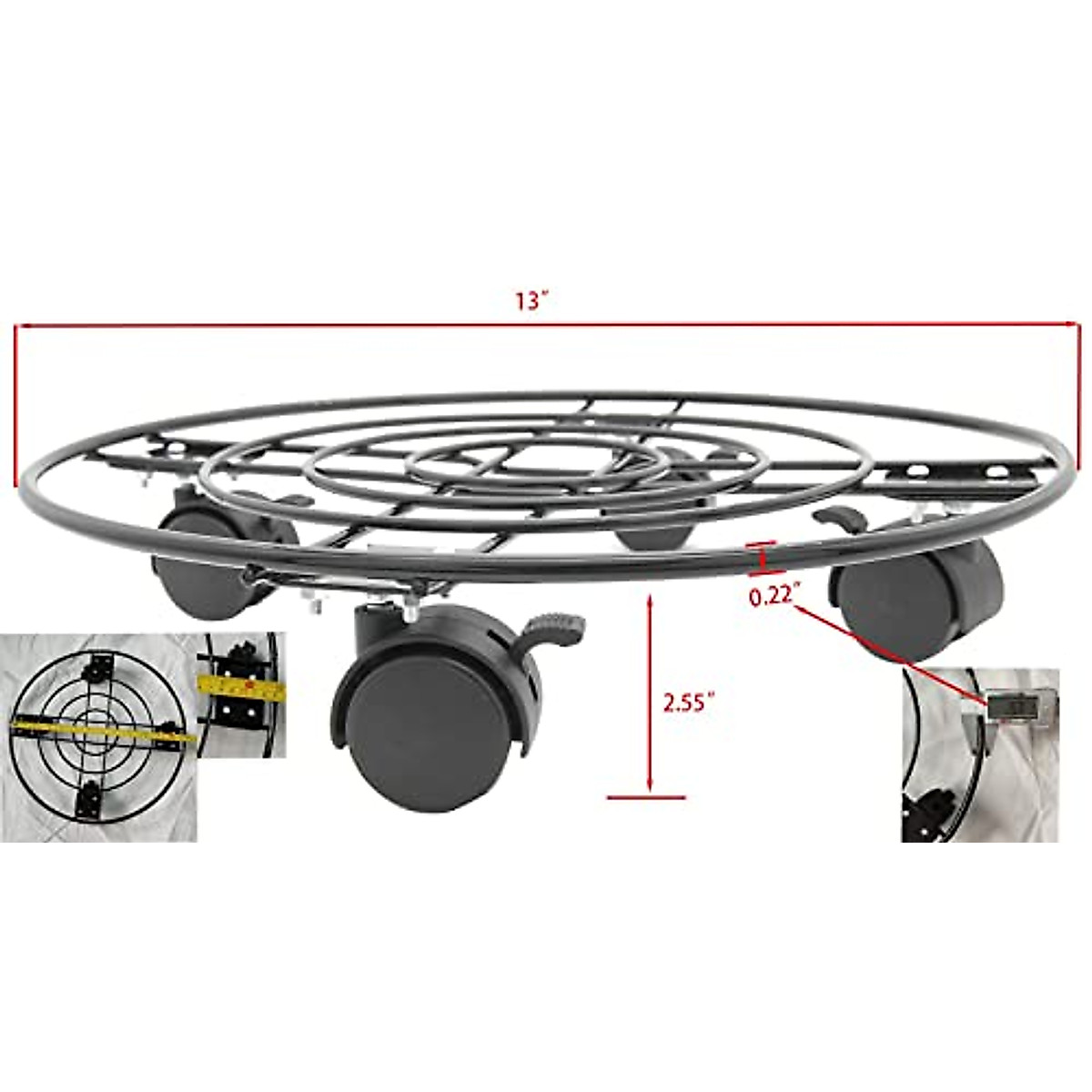 Outdoor rolling Planter Casters,Plant Caddy with Wheels Iron Large Potted Plant Stand Holder Move Around Indoor Outdoor Garden Patio Flower Pot Planter Adjustable Rolling with Locking 13" 2 pcs