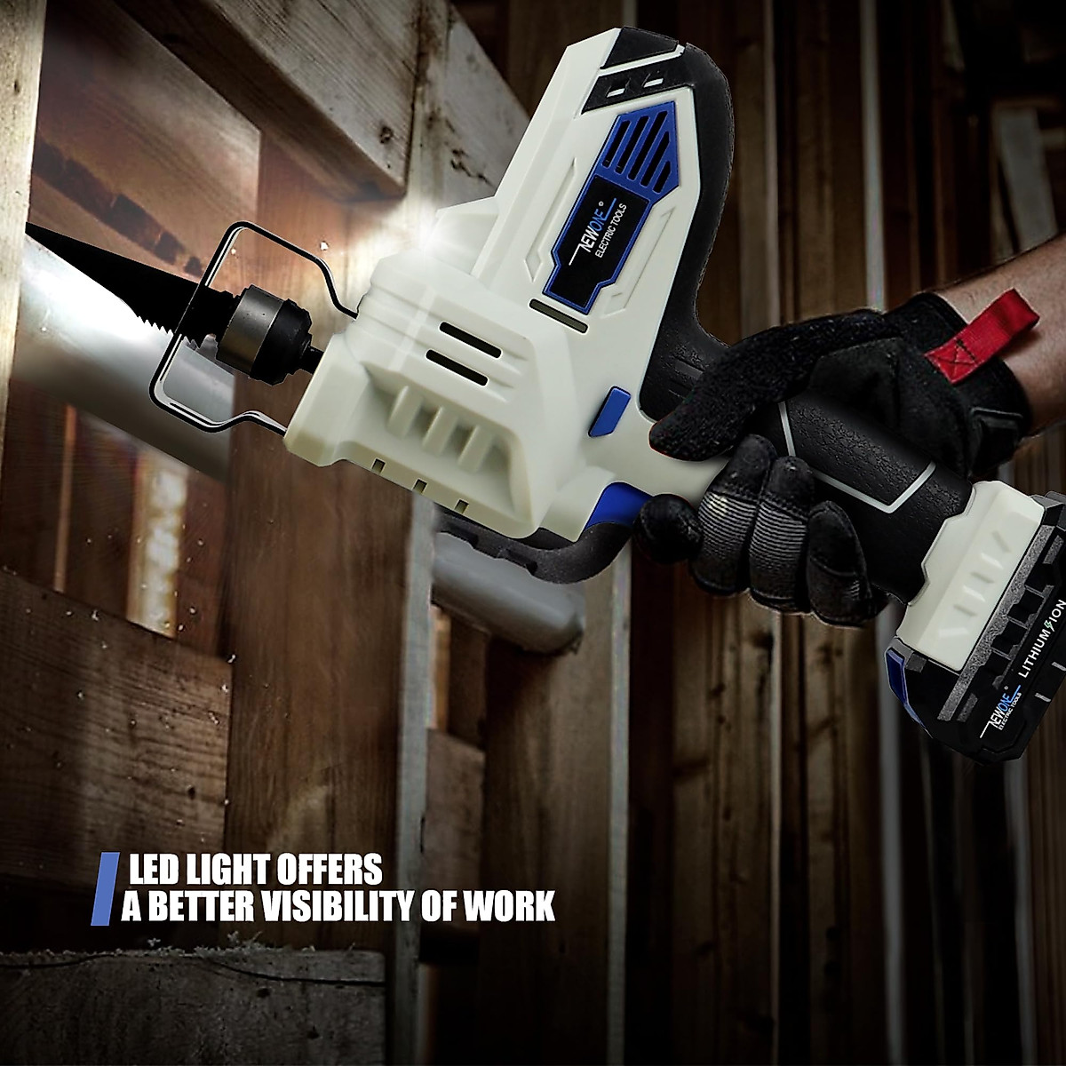 NEWONE 12V Reciprocating Saw,Cordless Reciprocating Saw with 1/2 inch stroke length,2A Battery & 2 Saw Blades,0-3000RPM for Wood, Metal, PVC Pipe Cutting,Smart Charger and USB Power Source