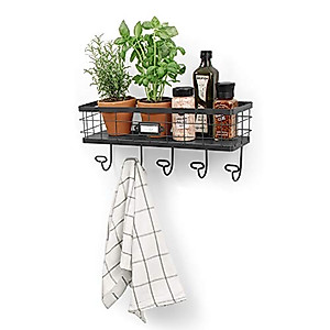 Spectrum Diversified Vintage Wall Mount Entryway or Office Basket Organizer & Hook Station, 5-Hook, Black