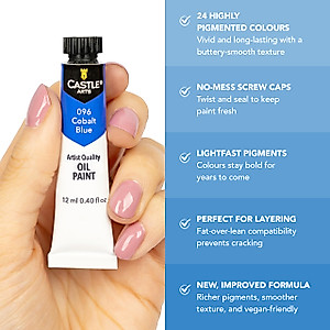 Castle Art Supplies 24 x 12ml Oil Paint Set | Great Value Set for Adult Artists, Beginners and Advanced | Vibrant Variety of Smooth-to-use Colors | In Impressive Presentation Box With Tutorial