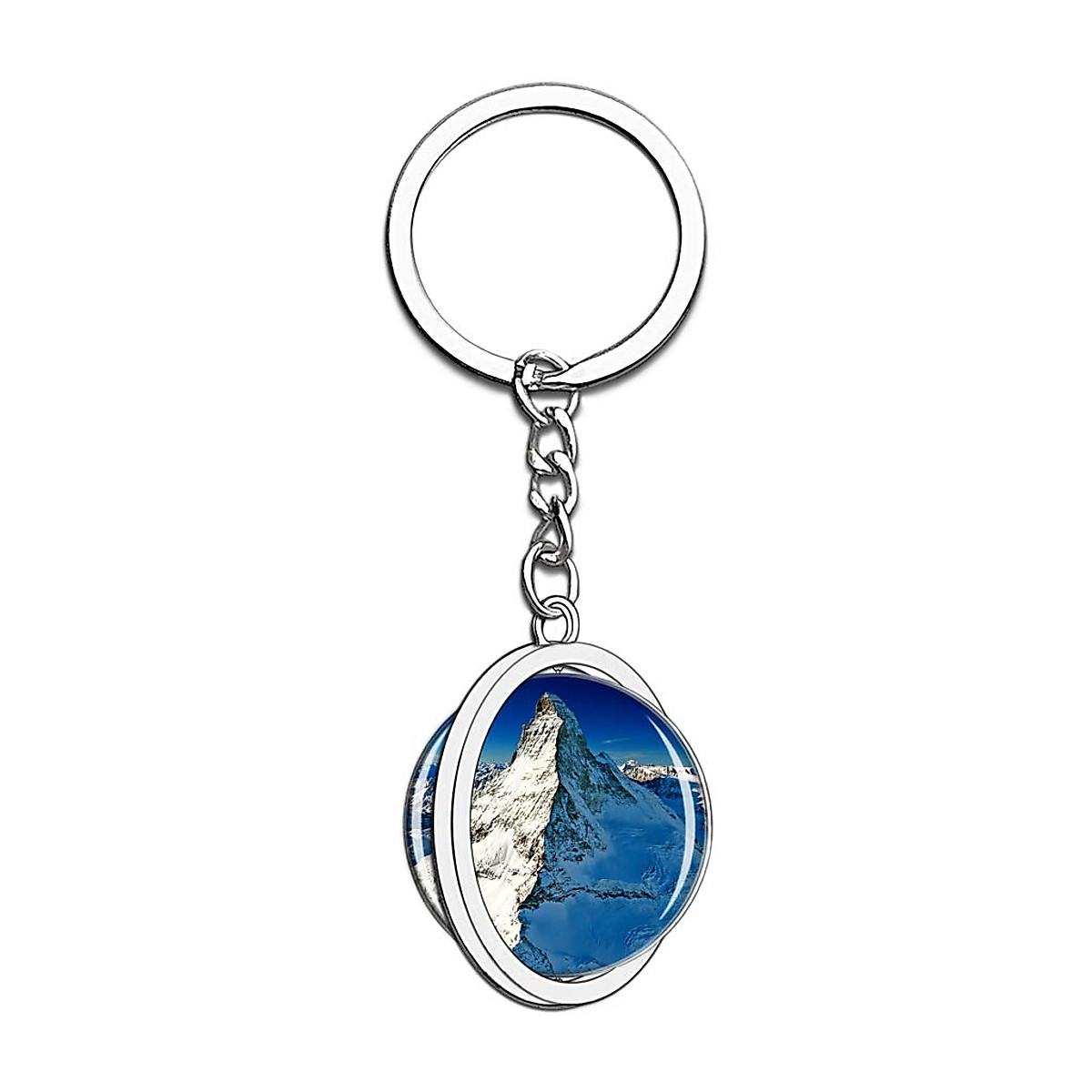 Switzerland Matterhorn Zermatt Keychain Souvenirs Crystal Spinning Round Stainless Steel Key Chain Ring Travel City Gifts Metal