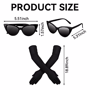 Hoosige 7 Pcs 1920s Flapper Costume Accessory for Women Vintage 1950s Accessory Faux Fur Shawl with Sunglasses Pearl Strand Necklace Tiara Long Black Gloves for Halloween Cosplay Costume