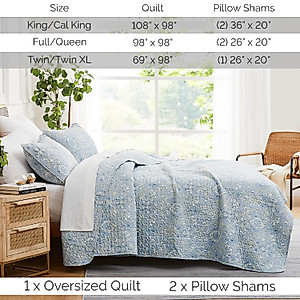 Southshore Fine Living, Inc. Boho Quilt Set, Lightweight Bedspread, Summer Coverlet, 3-Piece Paisley Bedding Set with Two Matching Pillow Shams, California/King Quilts, Blue Paisley