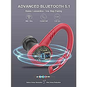 Wireless Earbud, Bluetooth Headphones 5.1 Sport Unique Earhooks, Wireless Earphones in Ear Noise Cancelling Mic Stereo Bass, 35H Playtime IP7 Waterproof Headset for Workout Running Gym Android iOS