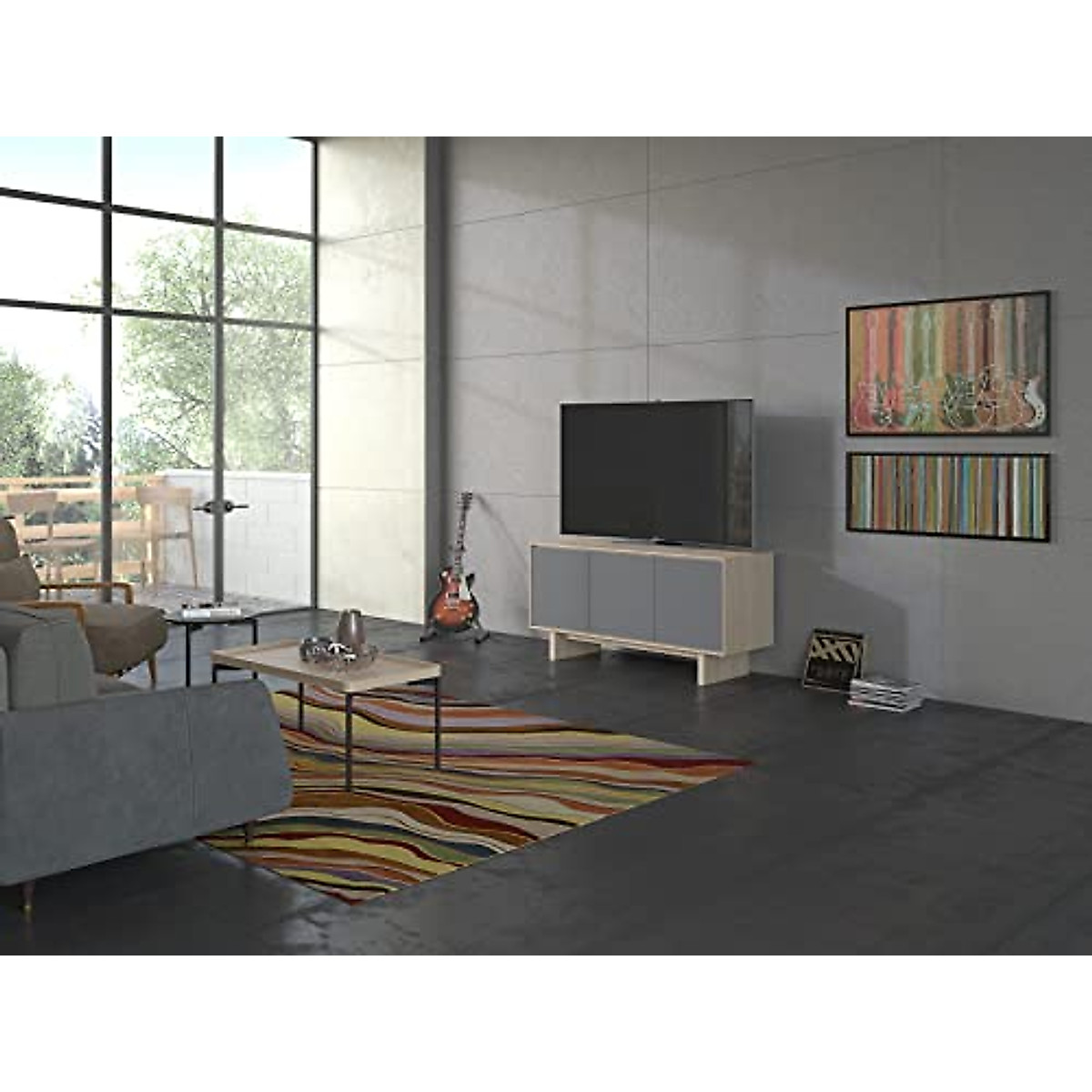 BDI Octave 8377 Triple-Width Media Cabinet, Drift Oak with Grey Flat Doors