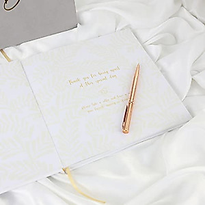 DHGFAMI Wedding Guest Book - 100 Page/50 Sheets – for Wedding, Reception, Engagement, Baby Birthday - White Guestbook w/Bookmark & Gold Floral Pattern Foil Gilded Edges (White)