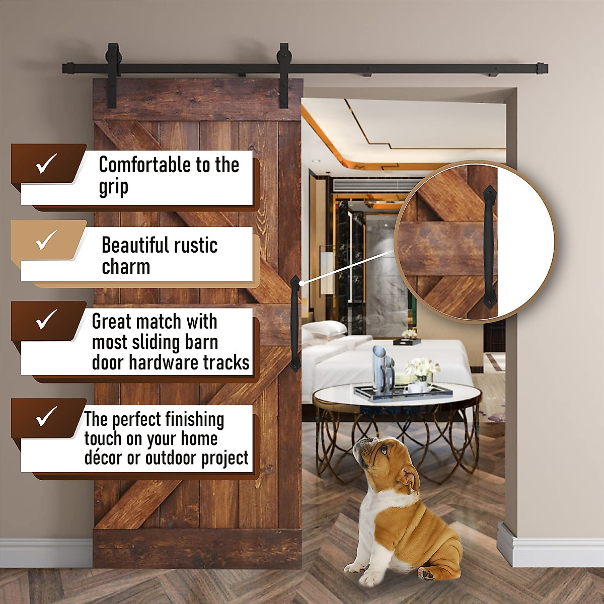 VivaLight 10 Inch Round Rustic Barn Door Handle - Black Steel Pull for Sliding Doors, Gates, Garages, Sheds, Fences, Closets, Pantries - Indoor and Outdoor Use - Easy Install