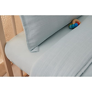 Muslin Crib Sheets for Boys and Girls, 28"x 52" + 9", 100% Cotton Neutral Fitted Sheet, Soft and Breathable, Solid Colors for Standard Crib Mattresses, Great for Baby, Kids and Toddlers (Baby Blue)