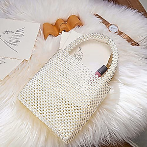 Grandxii Pearl Clutch Purse White Summer Handbag Tote Bag Evening Party Bag With Pearls For Women