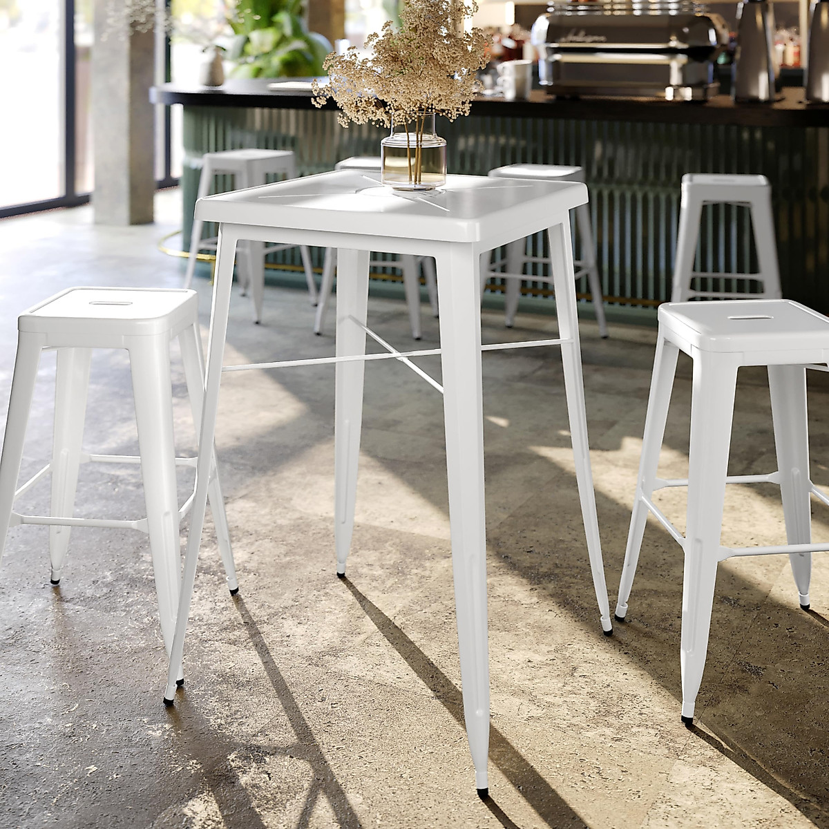 Flash Furniture Aaron Commercial Grade 23.75" Square White Metal Indoor-Outdoor Bar Height Table