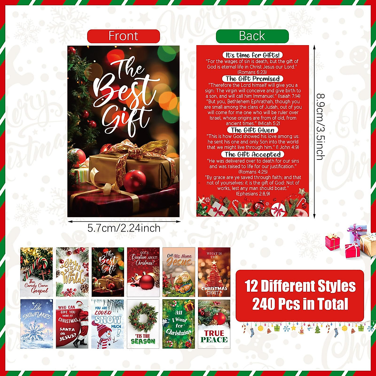 Motiskyy 240 Pcs Gospel Tract Card 12 Styles Plan of Salvation Card Pocket Holy Postcard Christian Inspirational Bible Verse Bookmark for Christian Gift Women Men Ministering Tool(Christmas)