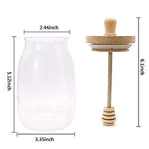 TOFOAN Honey Jar with Dipper and Lid Cover Crystal Beehive Glass Honey Pot for Home Kitchen Store Honey and Syrup, Clear Gorgeous Bee Decor, Honey Container 17 Oz (Honey Jar)