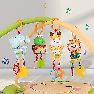 TUMAMA Baby Toys for 0, 3, 6, 9, 12 Months, Handbells Baby Rattles, Soft Plush Early Development Stroller Car Toys for Infant, Newborn Birthday Gifts, 4 Pack