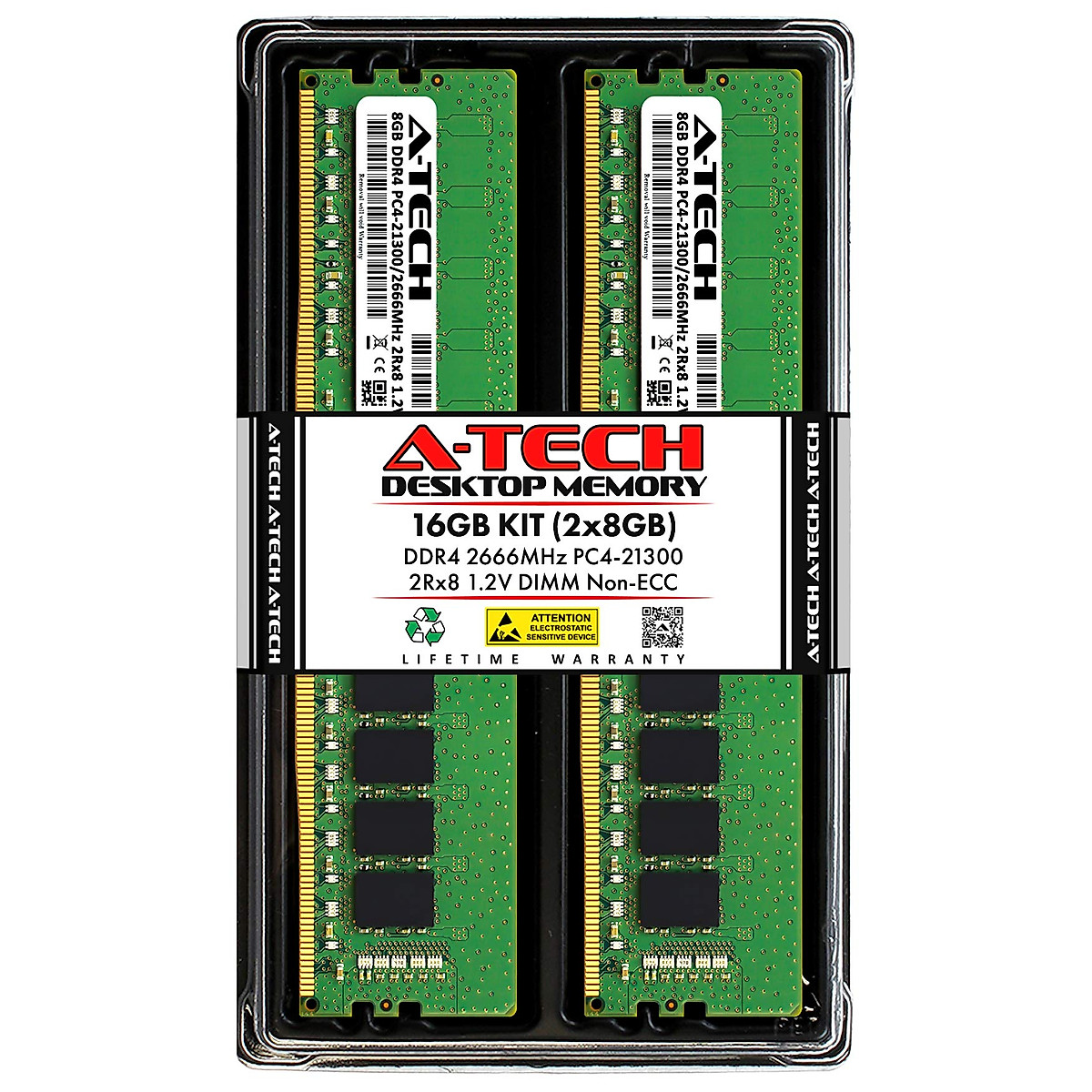 A-Tech 16GB (2x8GB) DDR4 2666MHz DIMM PC4-21300 UDIMM Non-ECC 2Rx8 1.2V CL19 288-Pin Desktop Computer RAM Memory Upgrade Kit