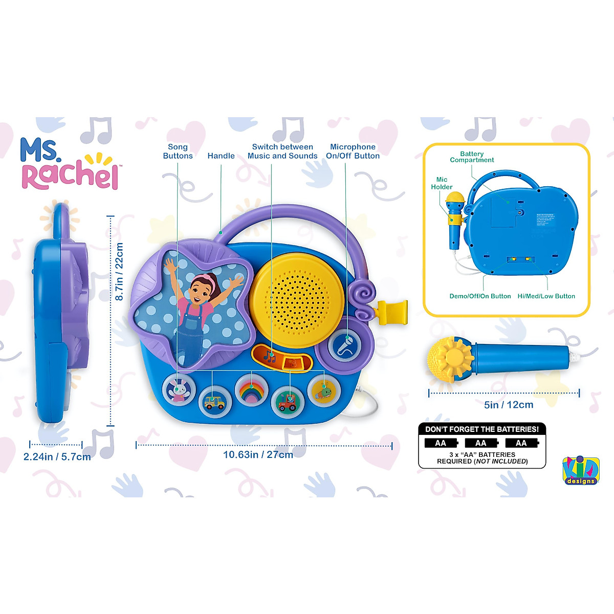 eKids Ms Rachel Karaoke Microphone with Boombox for Fans of Toddler Toys, Kids Karaoke Machine with Built in Music