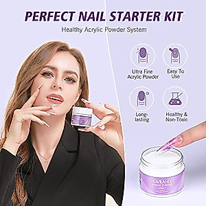 Saviland Acrylic Nail Kit – 30g Clear Acrylic Powder and 60ml Acrylic Liquid Set with Nail Brush Nail Forms Tools Extension Nail Kit for Beginners with Everything for Home DIY Salon Nails Application