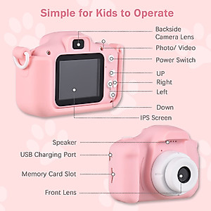 XIXIAN Mini Cartoon Kids Digital Camera 1080P Digital Video Camera for Kids Dual Lens 2.0 Inch IPS Screen Built-in Battery Cute Photo Frames Interesting Games with Neck Strap Birthday f