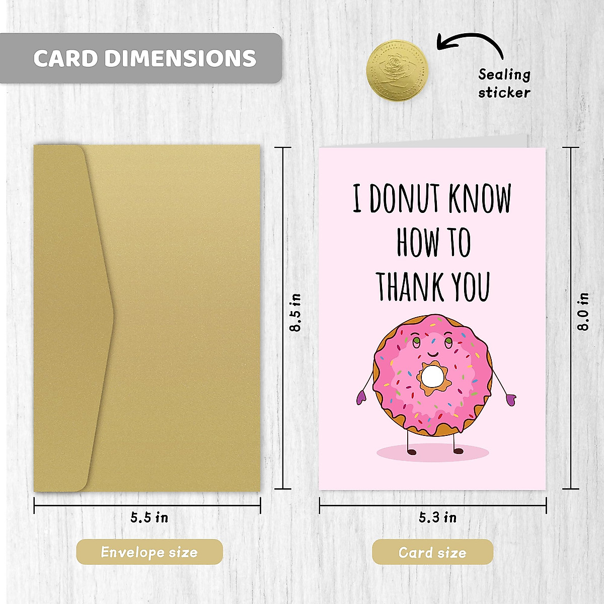 Lixpexgivt Donut Thank You Cards,Funny Thank You Card for Women Men,Thanksgiving Card for Friend Leader Coworker Bestie,I Donut Know How to Thank You