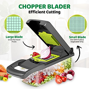 Pro Food Chopper, Multifunctional 12 in 1, Vegetable Chopper, Veggie Chopper with 8 blades, Kitchen Vegetable Slicer Dicer Cutter, Veggie Chopper with Container, Vegetable Cutter, Includes 3 Bonus