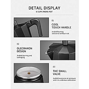 Yabano Stovetop Espresso Maker, 3 Cups Moka Coffee Pot Italian Espresso for Gas or Electric Ceramic Stovetop, Italian Coffee maker for Cappuccino or Latte