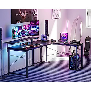 ODK L Shaped Desk with Monitor Stand, 53 inch Reversible Computer Desk, Corner Desk Home Office Desk, Writing Desk Gaming Desk, Black