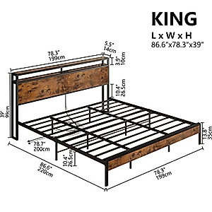 IRONCK King Size Bed Frame with Storage Headboard, Platform Bed with Charging Station, Solid and Stable, Noise Free, Easy Assembly