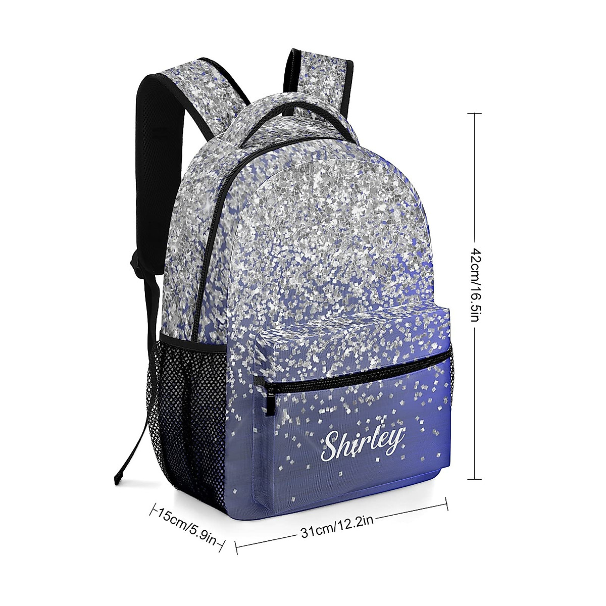 Navy Blue Print Personalized Student Backpack Waterproof Schoolbag Casual Travel Daypack with Name