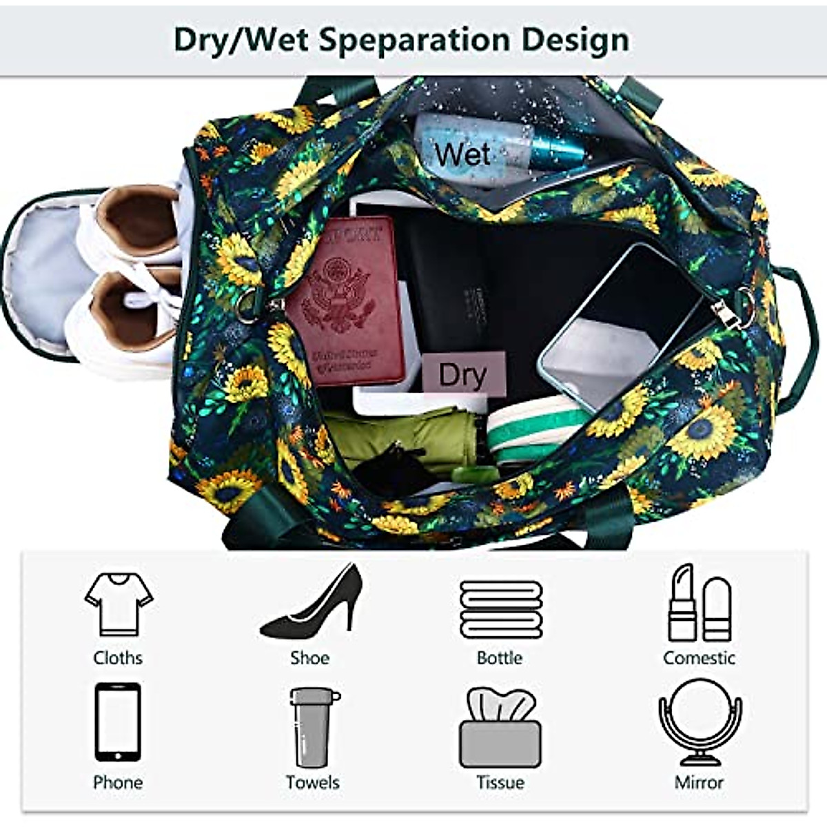 Gym Bag for Women, Small Sport Duffel Bag for Yoga Swim Dance, Gyms and Weekend Getaway,Gymbag Waterproof Dufflebag with Shoe and Wet Clothes Compartments,Carryon Overnight