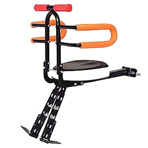 Front Mounted Child Bike Seats, Foldable Baby Kids' Bicycle Carrier with Guardrail and Pedal for Mountain Bikes, Hybrid Bikes, Fitness Bikes